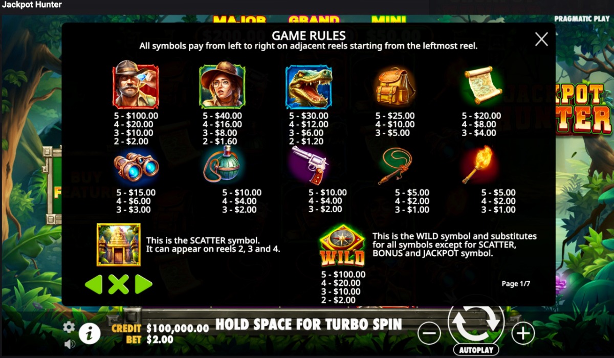 Jackpot Hunter slot symbols