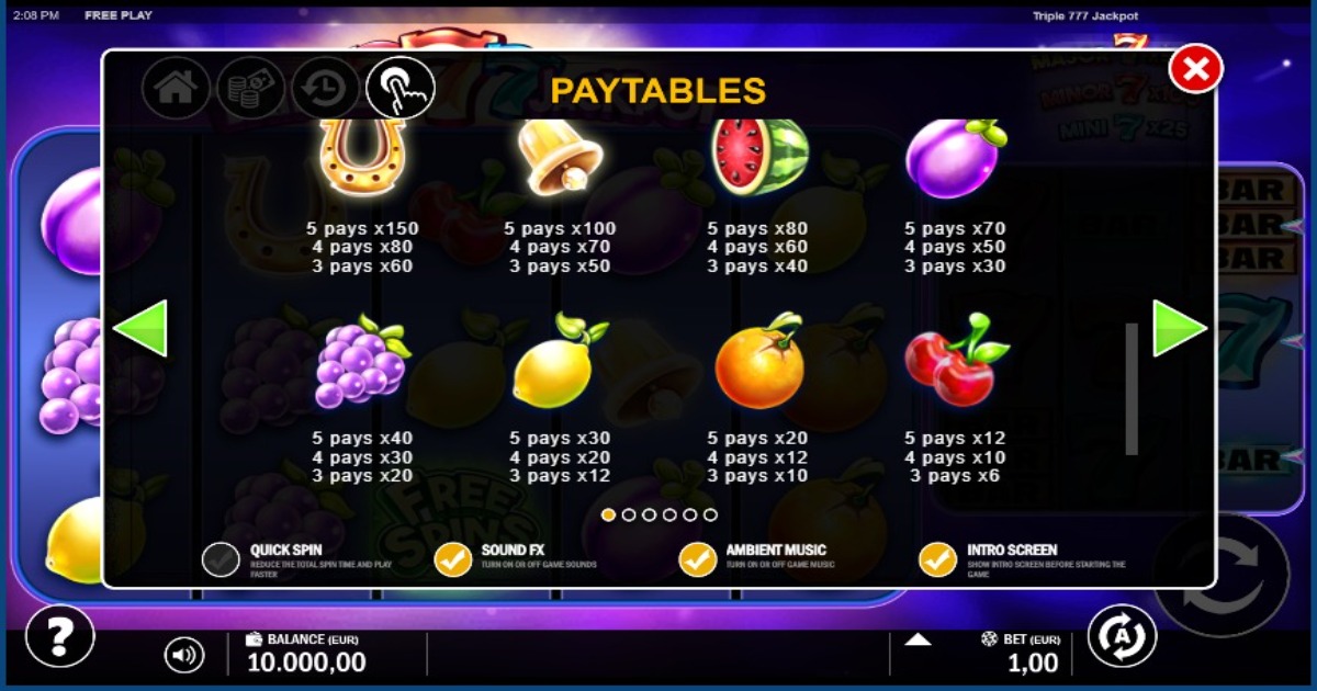 Triple 777 Jackpot slot symbols